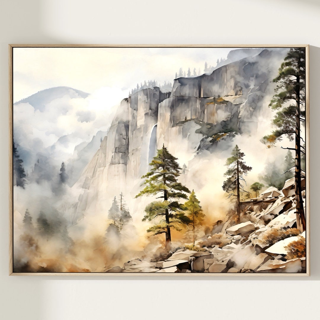 Yosemite National Park Travel Painting, Yosemite Wall Art Print ...