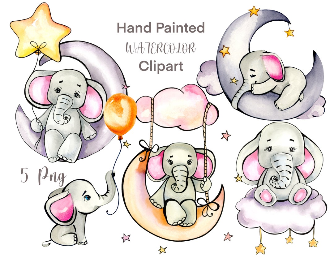 Watercolor Elephant Clipart Set Watercolor Clipart - Etsy