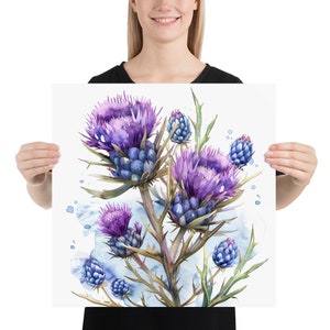 Thistle Art Print, Wildflowers Poster, Farmhouse Wall Decor, Square ...