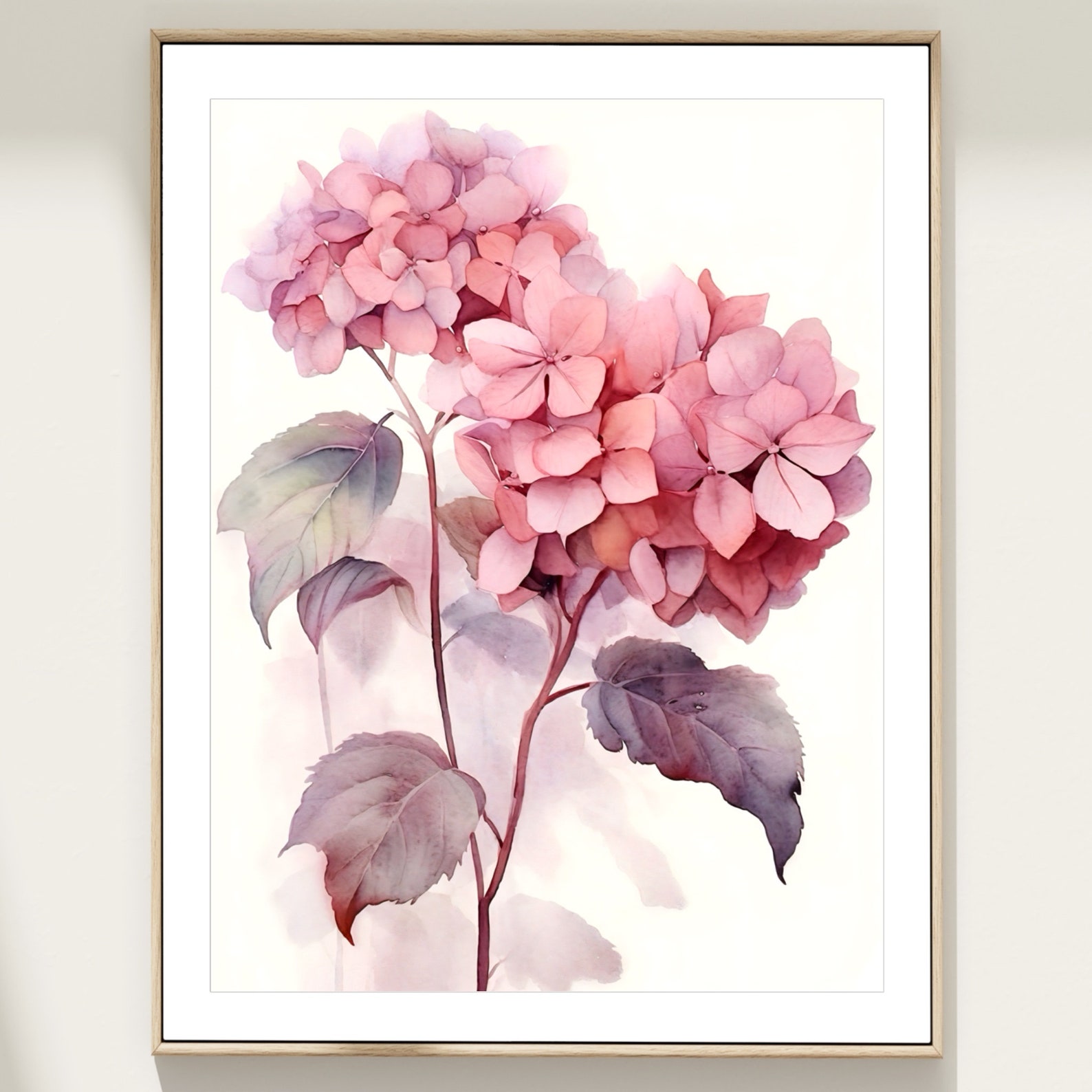Watercolor Hydrangea Print: Pink Floral Botanical Wall Art - Etsy