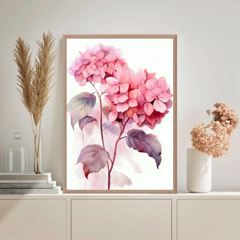 Watercolor Hydrangea Print: Pink Floral Botanical Wall Art - Etsy