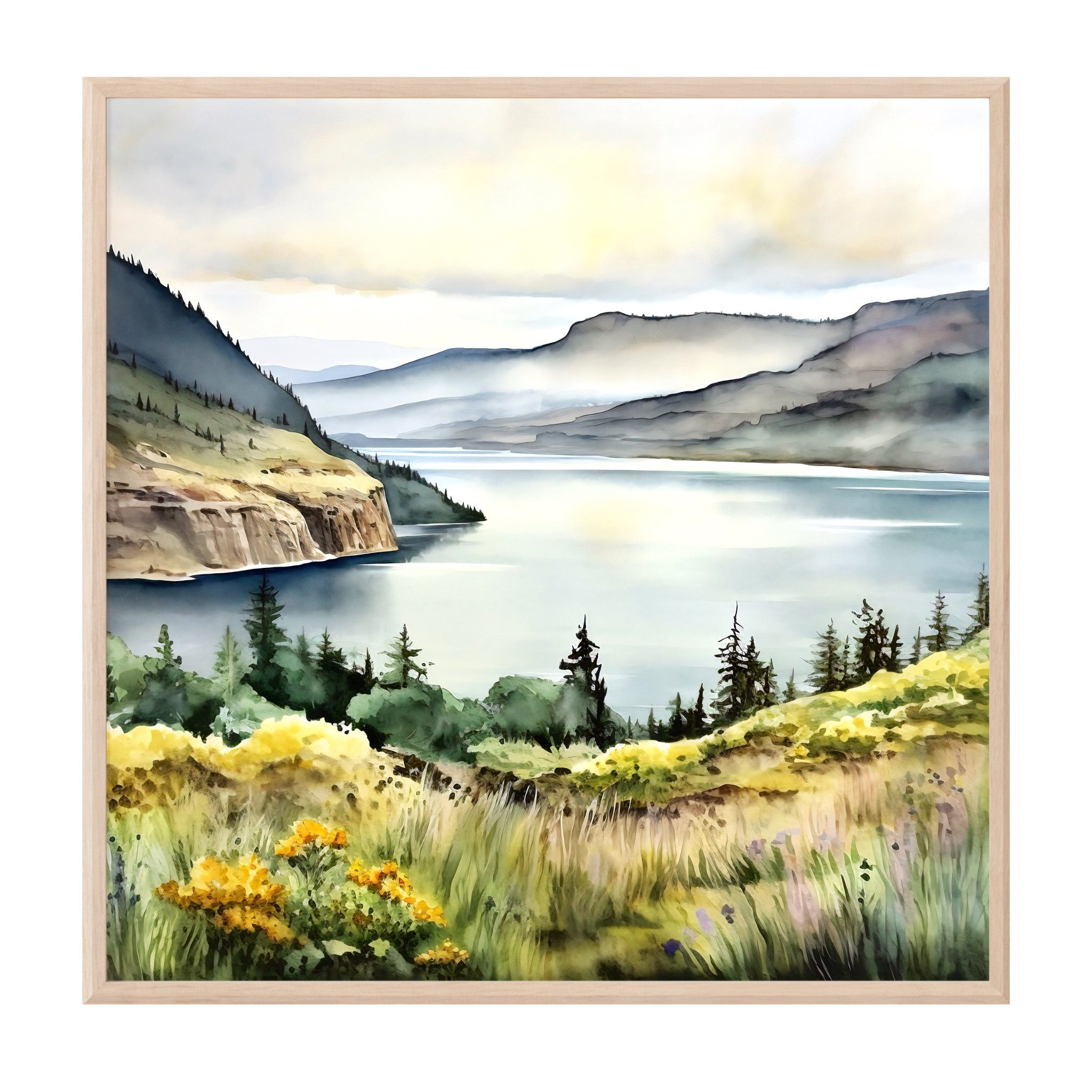 Columbia River Gorge Watercolor Art Print: Pacific Northwest Landscape ...