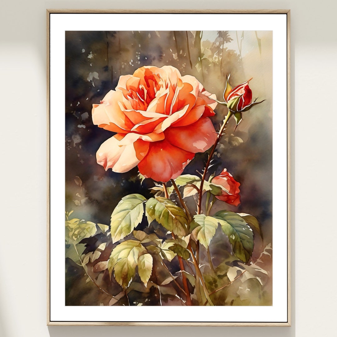 Red Rose Flower Print, Red Rose Art Print, Vintage Flower Print, Rose ...