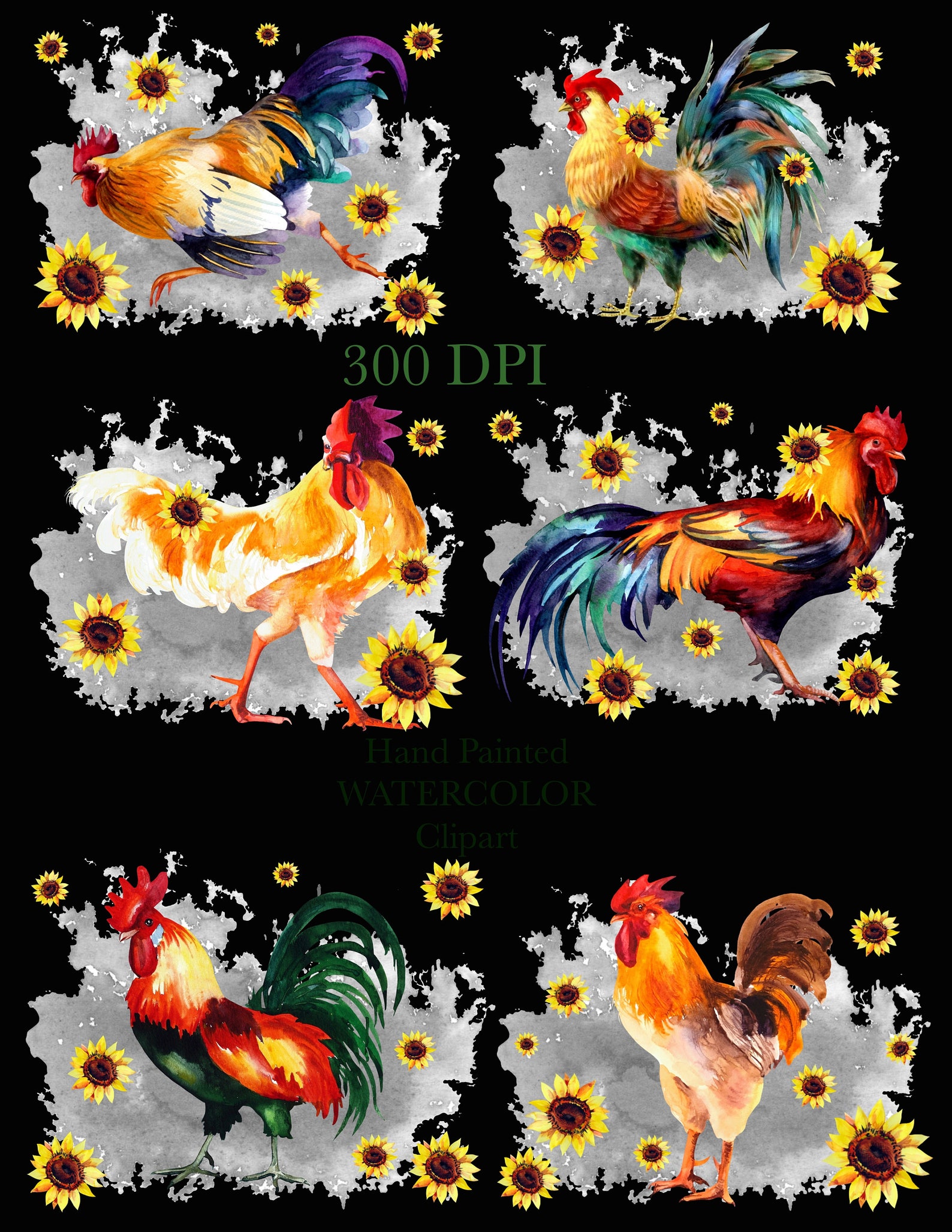 Rooster With Sunflowers Sublimation Designs Download PNG | Etsy