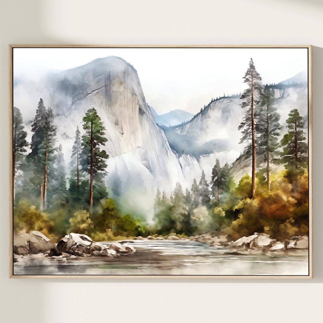 Yosemite National Park Travel Painting, Yosemite Wall Art Print ...
