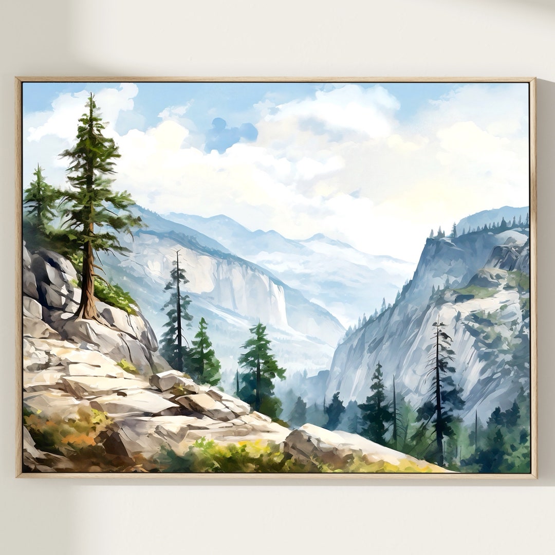Yosemite National Park Travel Painting, Yosemite Wall Art Print ...