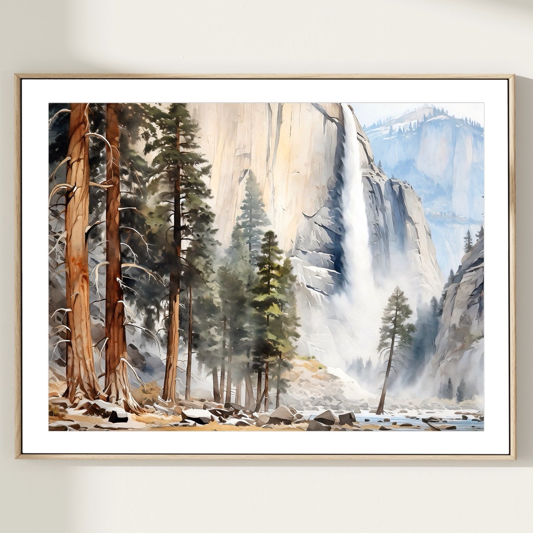 Yosemite National Park Travel Painting, Yosemite Wall Art Print ...
