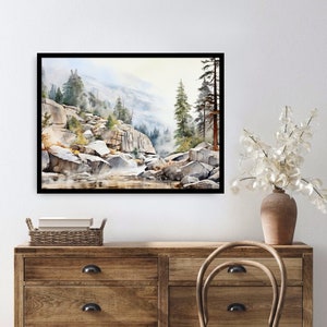 Yosemite National Park Travel Painting, Yosemite Wall Art Print ...