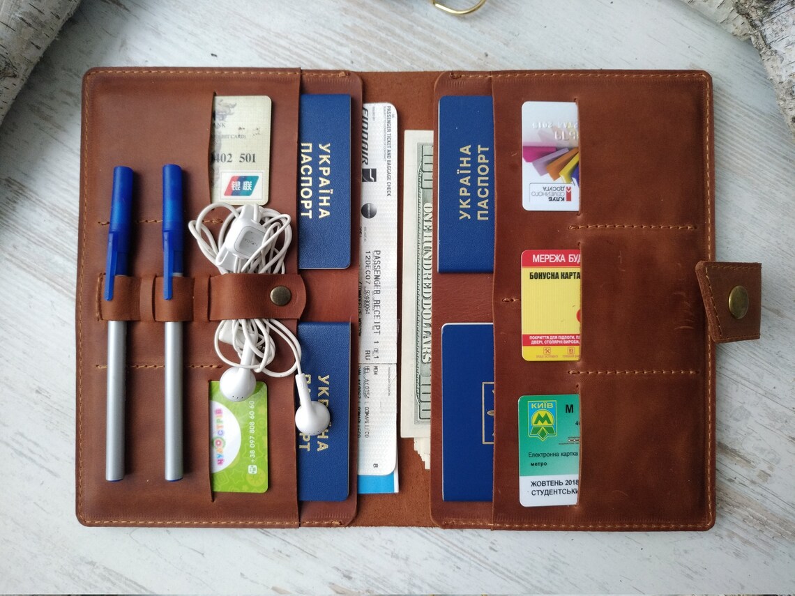 Monogramed Leather Travel Wallet/family Travel Document - Etsy