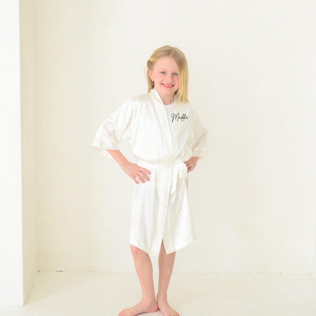 White Flower Girl Robes - Silk Bridesmaid Robe - White Satin Robes ...