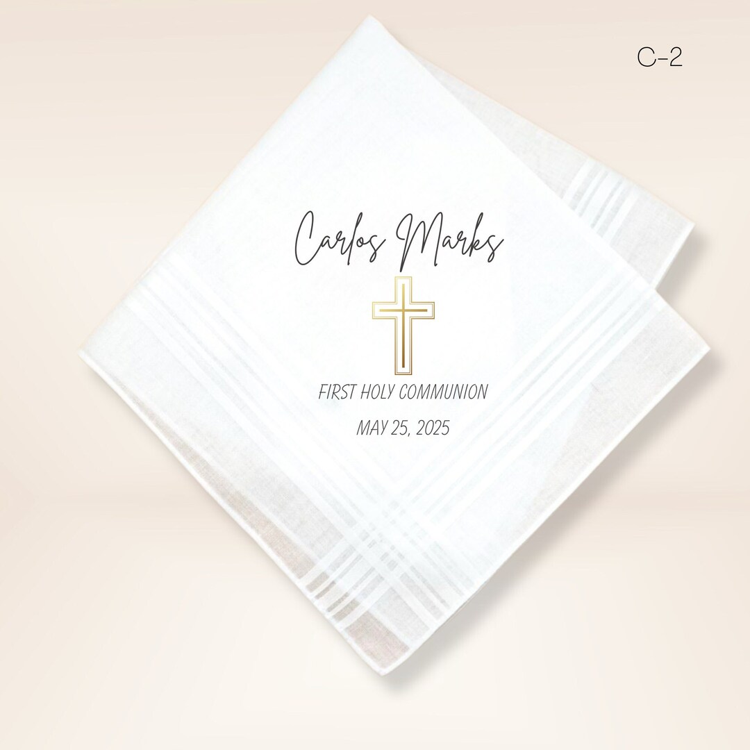 First Communion Handkerchief for Him - Personalized Handkerchief ...
