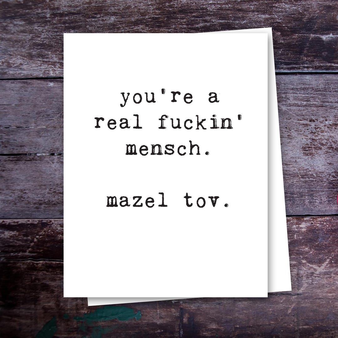 Funny Jewish Card – You’re a Real F*ing Mensch, Mazel Tov Humor ...