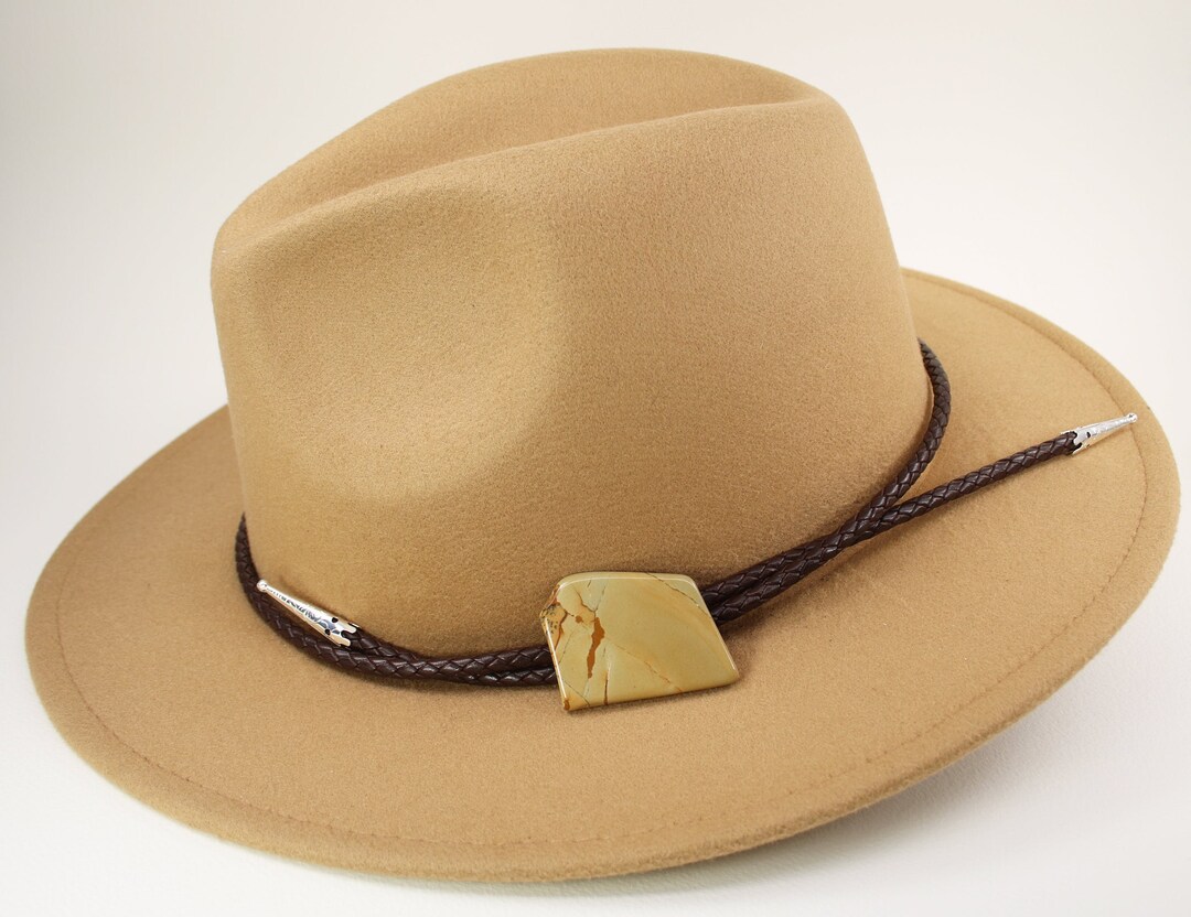 Leather Hat Band With Rustic Picture Jasper Stone, Handmade Boho Hat ...