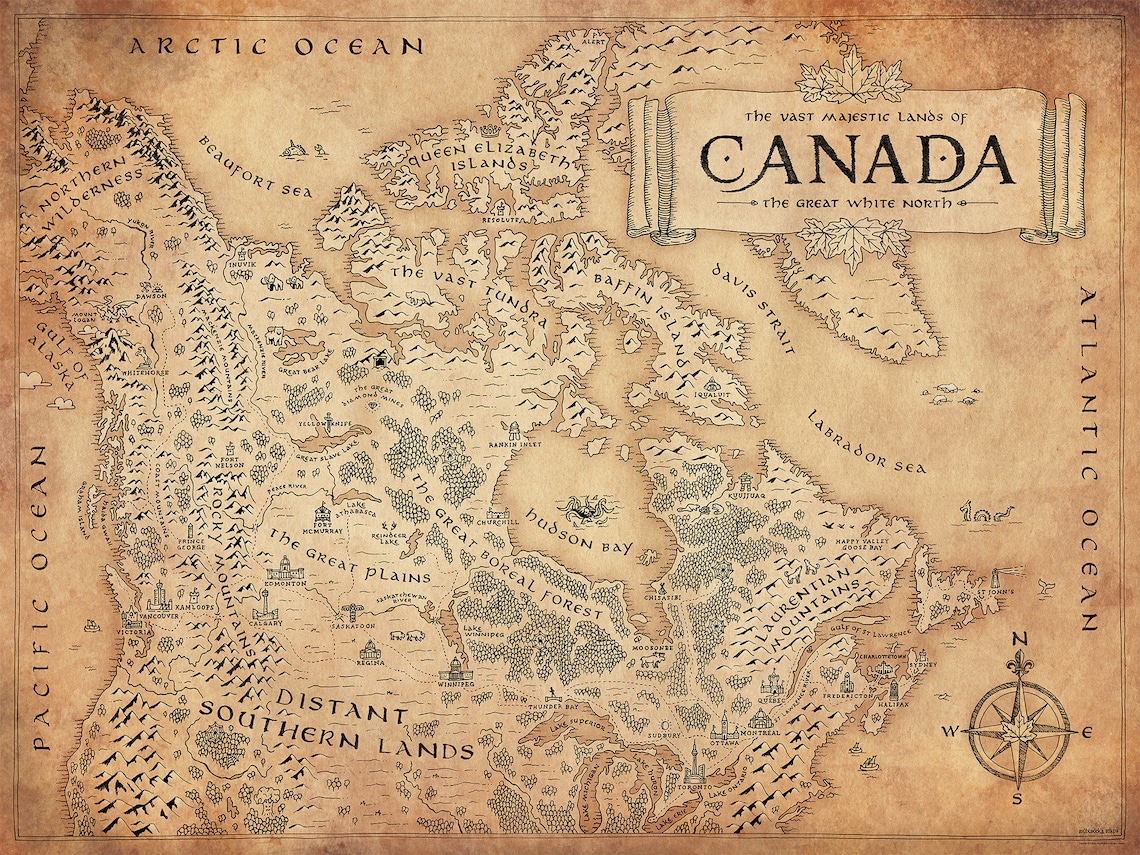 Fantasy Map of Canada - Tolkien/lotr/dnd Style - 100% Hand-drawn ...