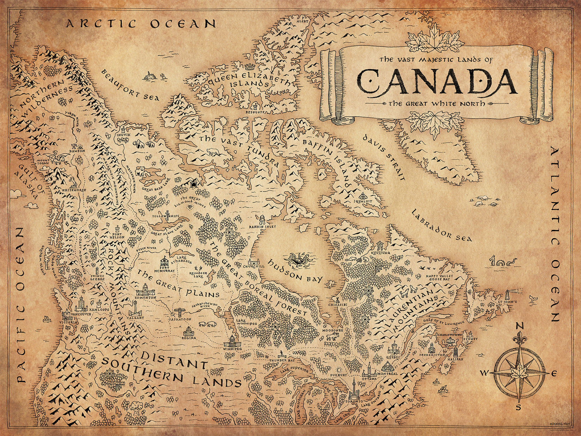 Fantasy Map of Canada - Tolkien/lotr/dnd Style - 100% Hand-drawn ...