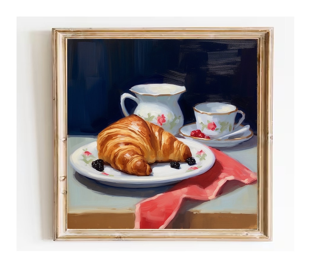 Croissant Art Print, Breakfast Art, Apartment Wall Art, Kitchen Decor ...