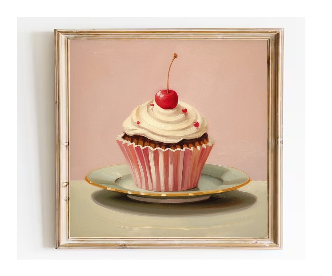 Valentine Cupcake, Art Print, Pink Cupcake, Kitchen Wall Art, Gift for ...