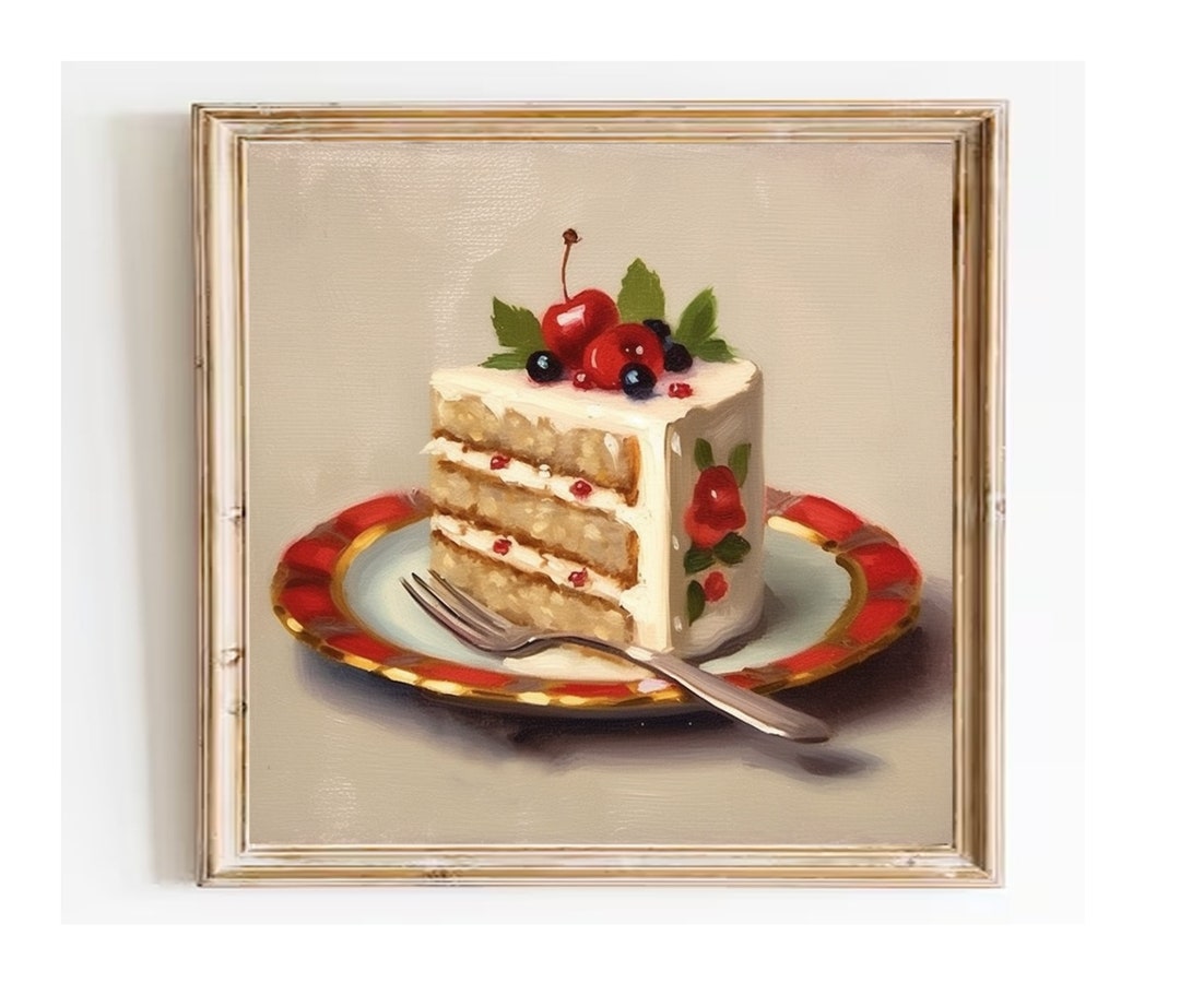 Holiday Slice Cake Art Prints, Food Art, Wall Decor, Dessert Whimsical ...