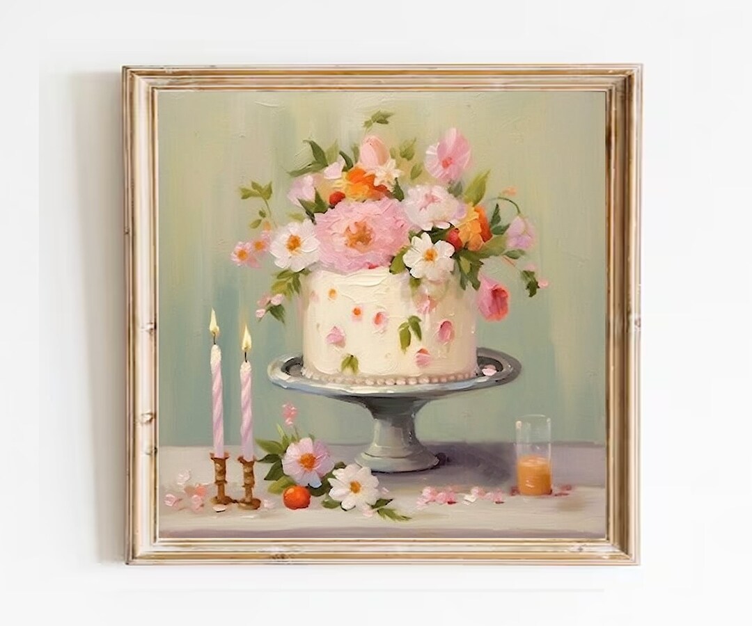 Cake Art Prints, Flower Art, Wall Decor, Whimsical Art, Cake With ...