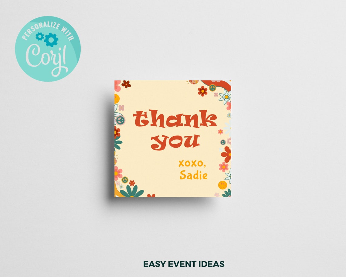 Retro Birthday Gift Tag, Groovy Birthday Gift Tag, Party Hippie 70s ...