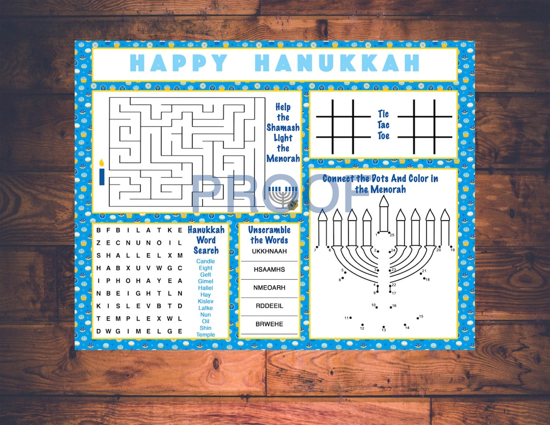 Happy Hanukkah Chanukah Activity Printable Placemat Instant Download - Etsy