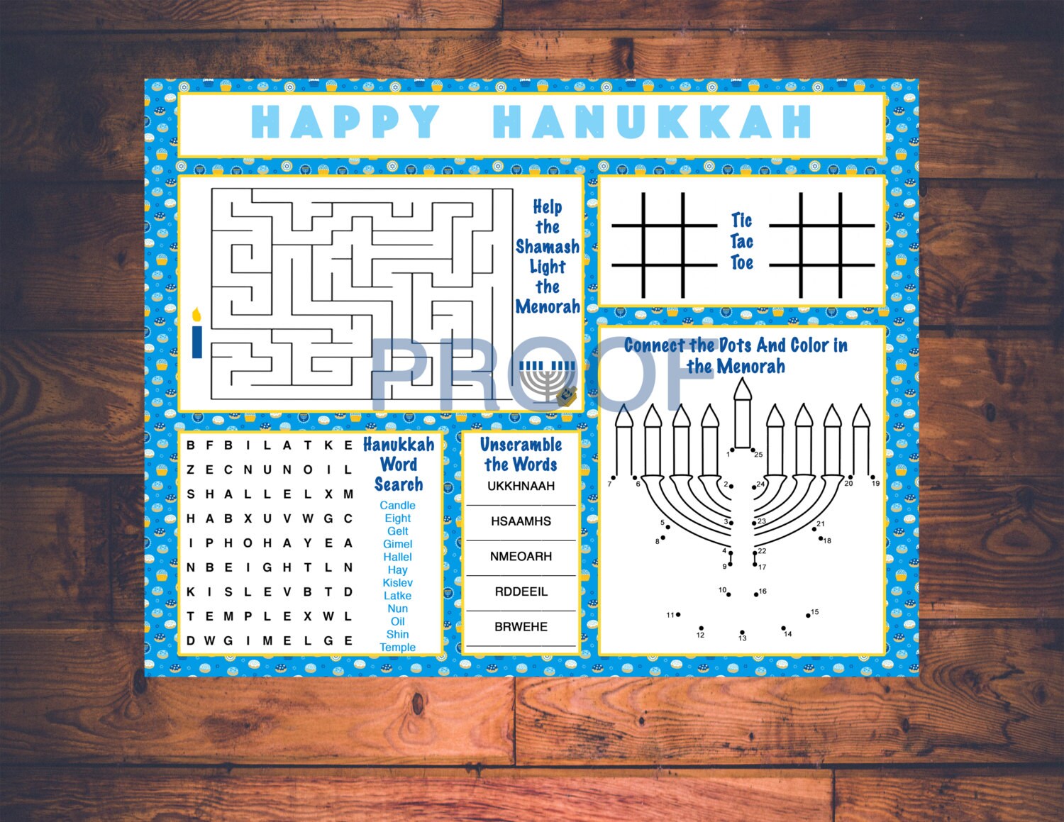 Happy Hanukkah Chanukah Activity Printable Placemat Instant Download - Etsy