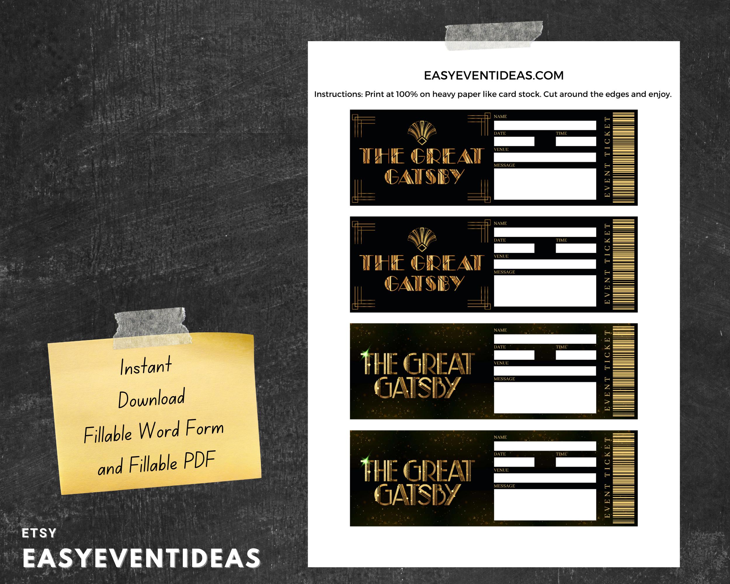Great Gatsby Ticket, Editable Musical Souvenir (instant Download) - Etsy
