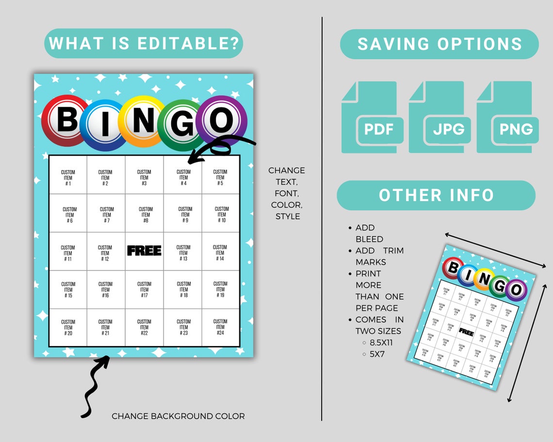 Printable CUSTOM Bingo Game, Add Your Unique Items, 40 Editable Cards ...