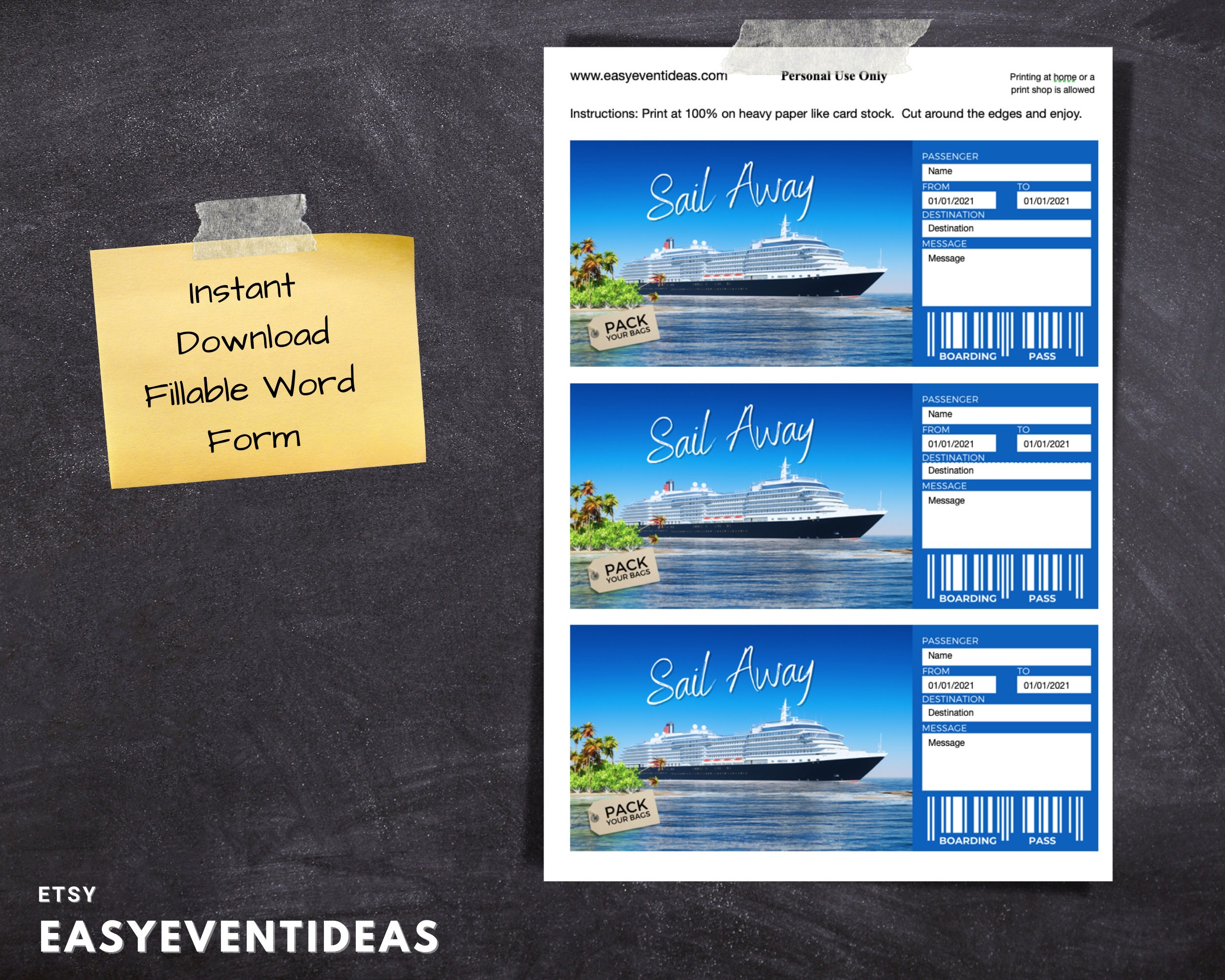 Printable Cruise Ticket | Editable Holiday Cruise Tickets | Fake ...
