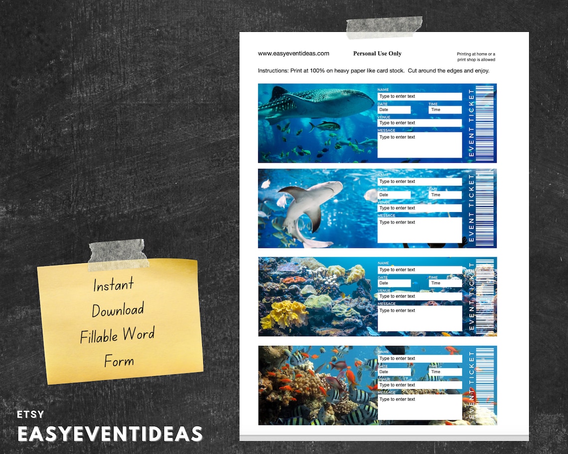 Printable Aquarium Ticket, Editable Aquarium Gift Tickets, Fake ...