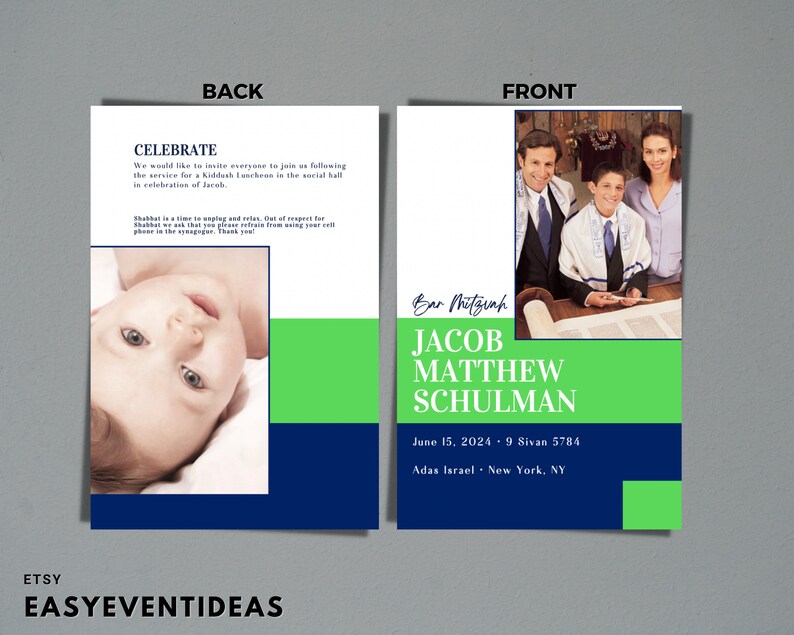 Bar Mitzvah Program, Bat Mitzvah Program, Folded Personalized Mitzvah ...