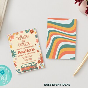 Retro Birthday, Party Hippie 70s Party Invitation, Editable Digital ...