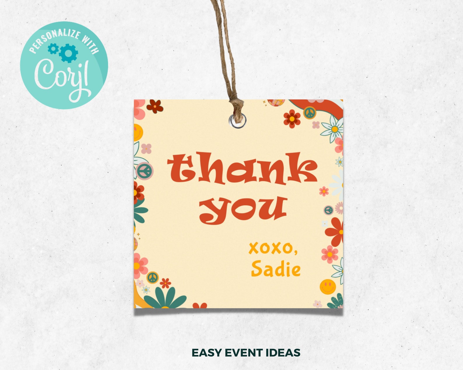 Retro Birthday Gift Tag, Groovy Birthday Gift Tag, Party Hippie 70s ...