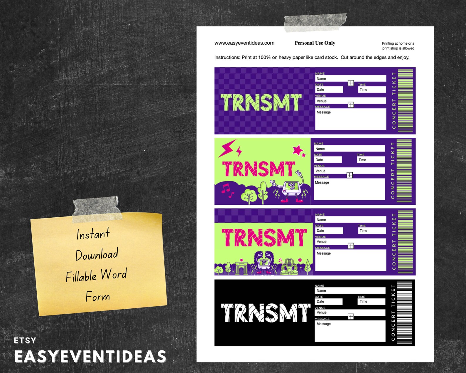 Printable TRNSMT Festival Surprise Ticket, Editable Gift (instant ...