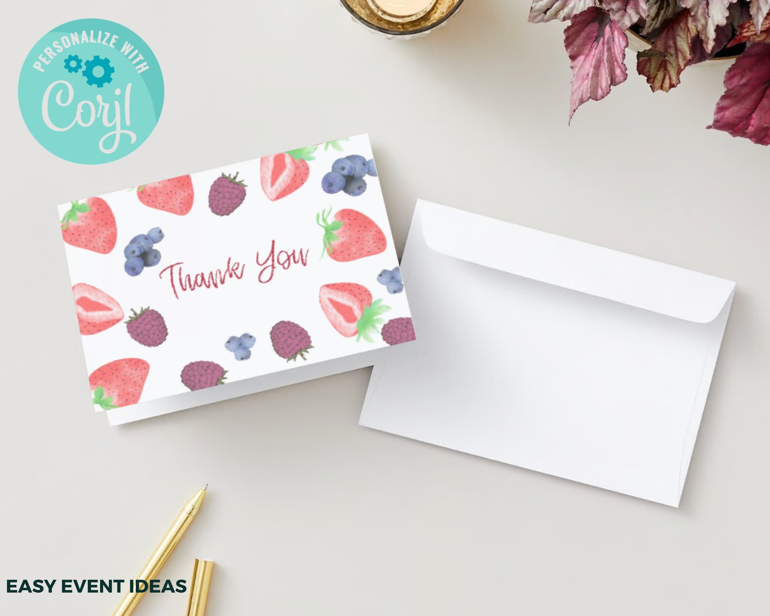 Berry First Birthday Thank You Card, Editable Template (digital ...