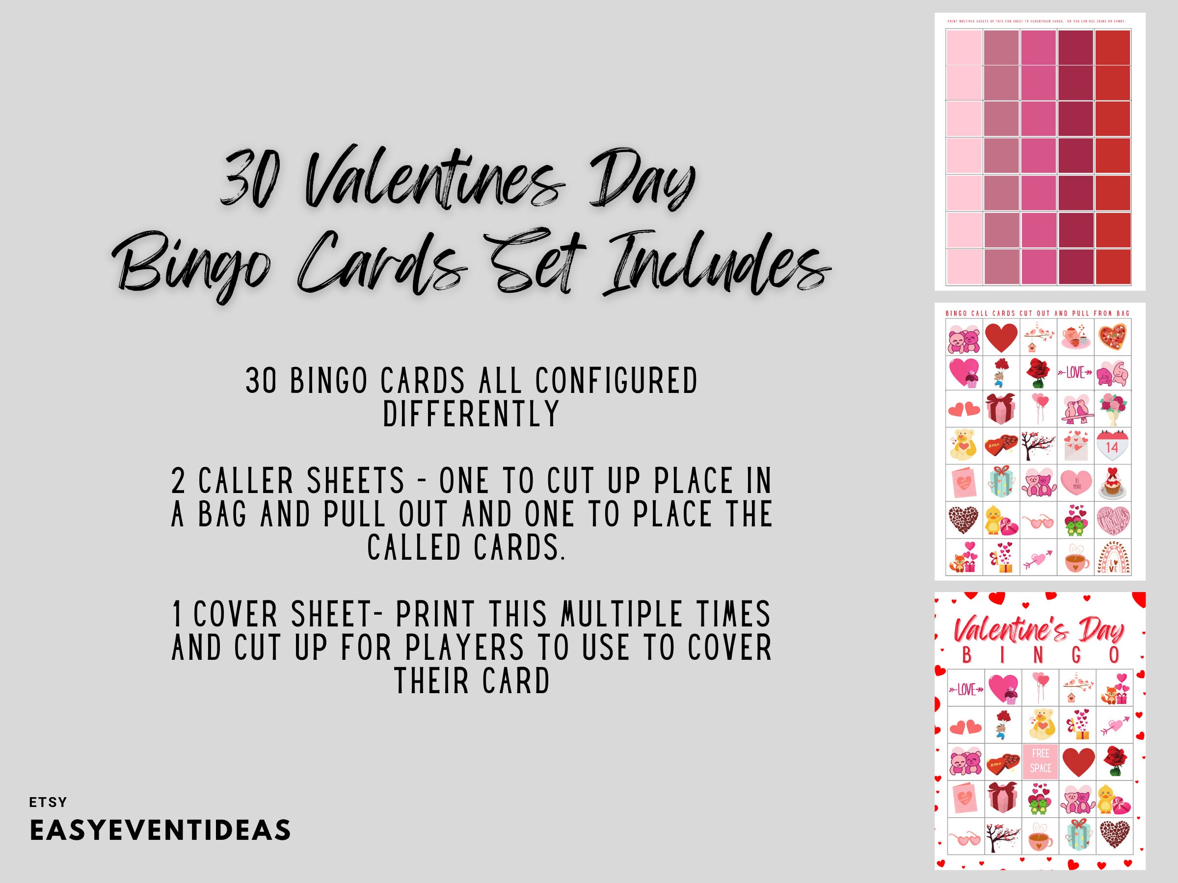30 Printable Valentine's Day Bingo Cards, School Valentine's Day Party ...