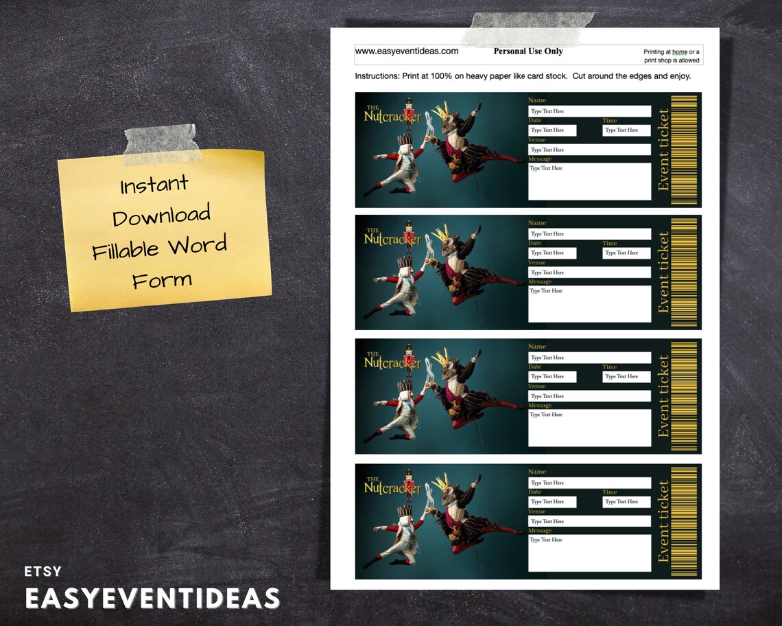 Printable Nutcracker Ticket Editable Nutcracker Tickets Ballet Fake ... Printable Nutcracker Ticket Editable Nutcracker Tickets Ballet Fake ...