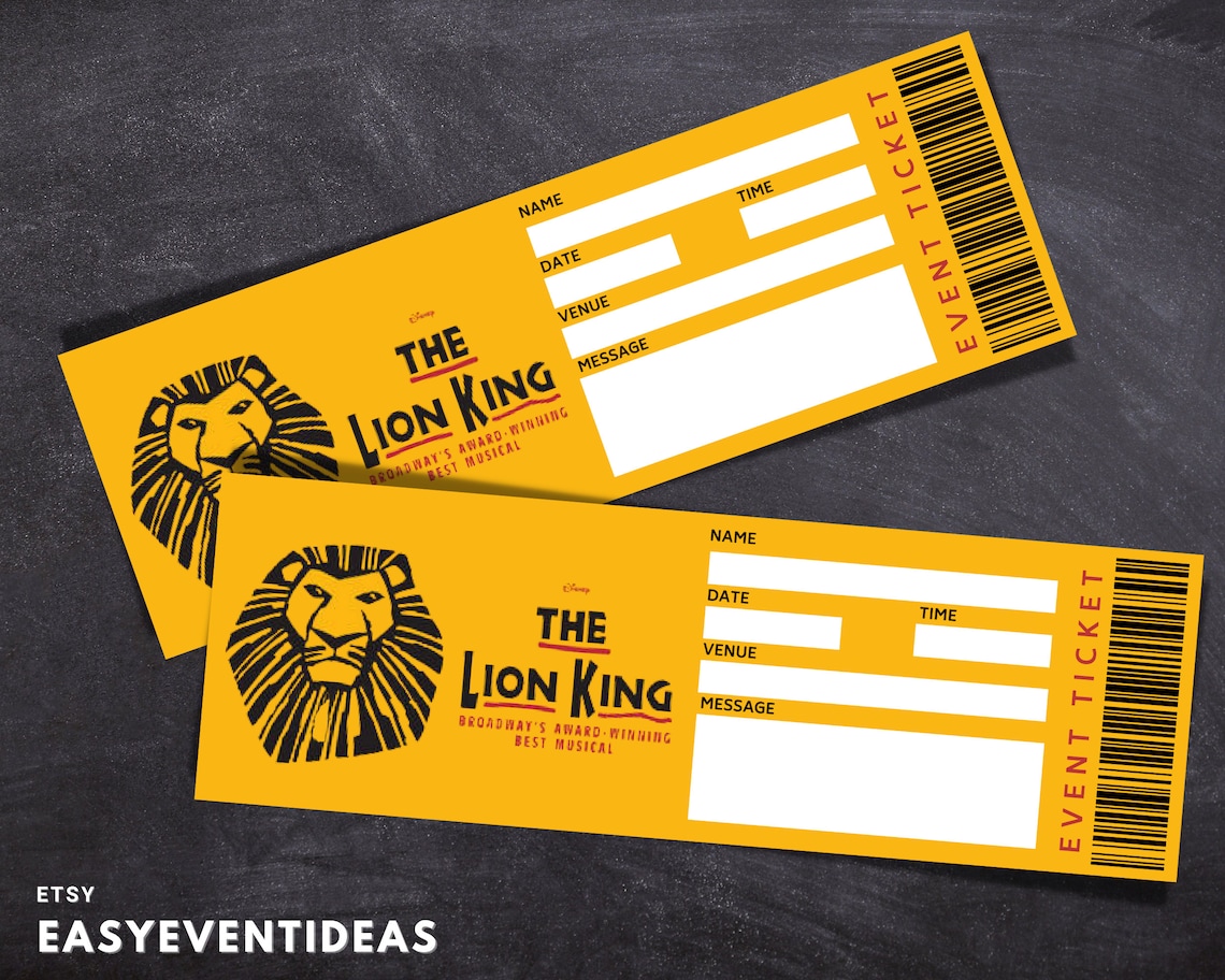 Printable Lion King Ticket | Editable Tickets | Musical Fake Surprise ...