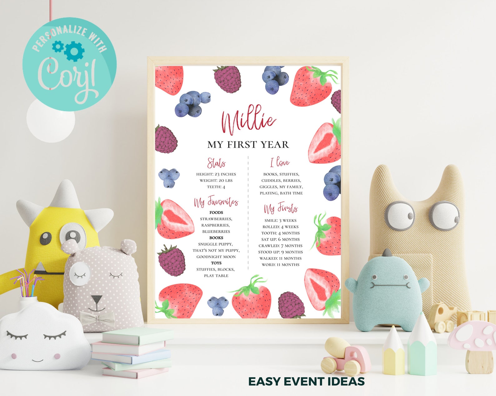 Strawberry Birthday Milestone Board, Berry First Birthday, Editable ...