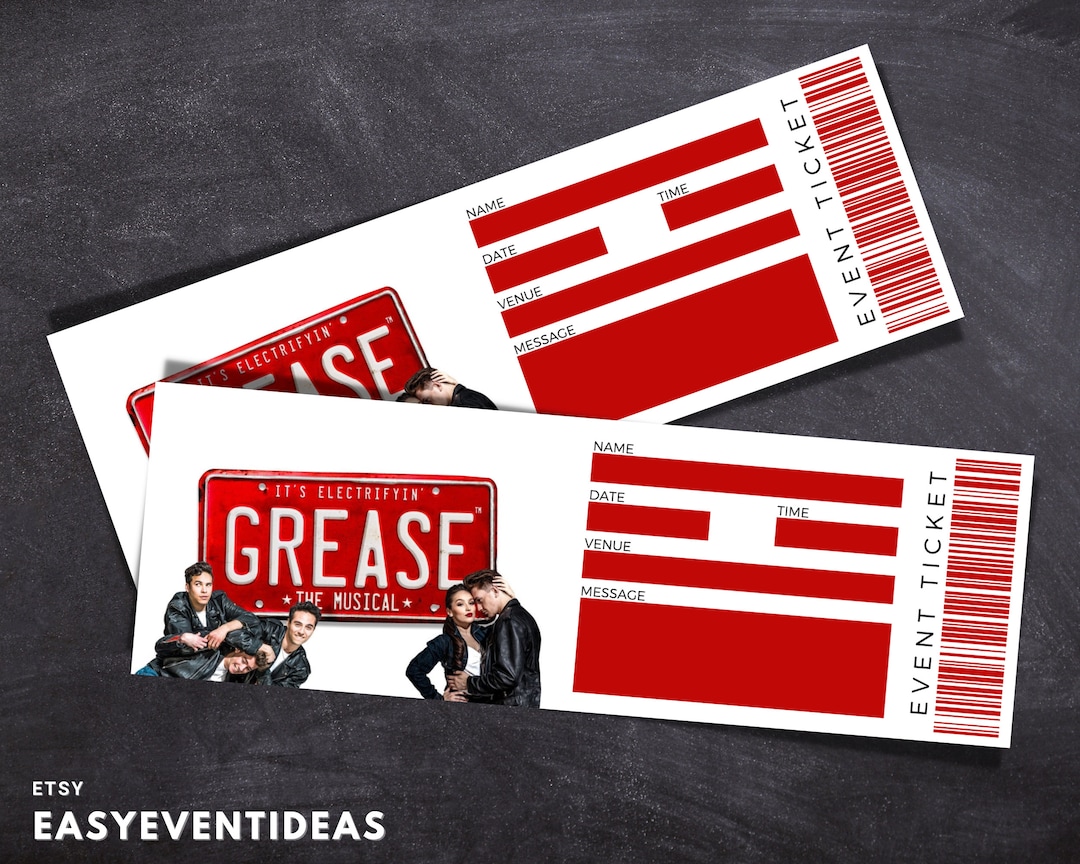 Printable Grease Ticket | Editable Grease Tickets | Grease Musical Fake ...