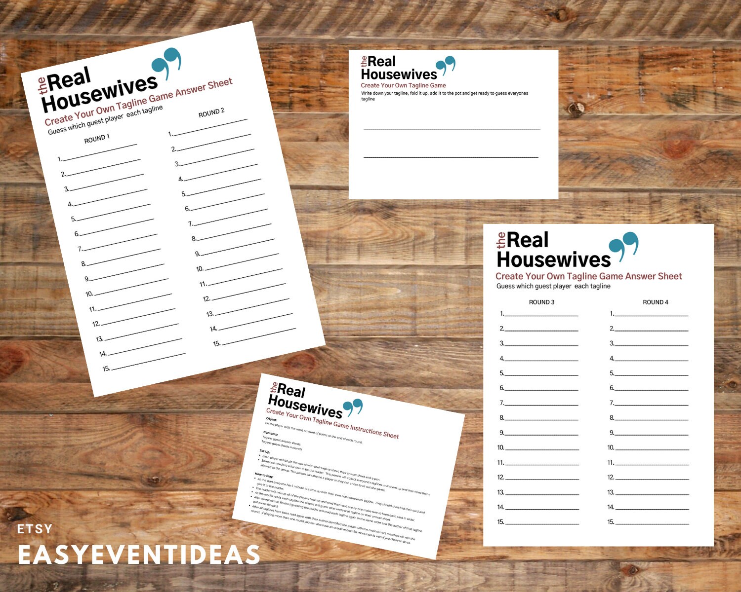 Real Housewives Tagline Game, Printable Bachelorette Party (digital ...