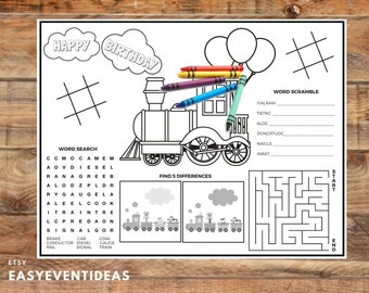 PERSONALIZED TRAIN Happy Birthday Printable Placemat Activity Choo Choo ...
