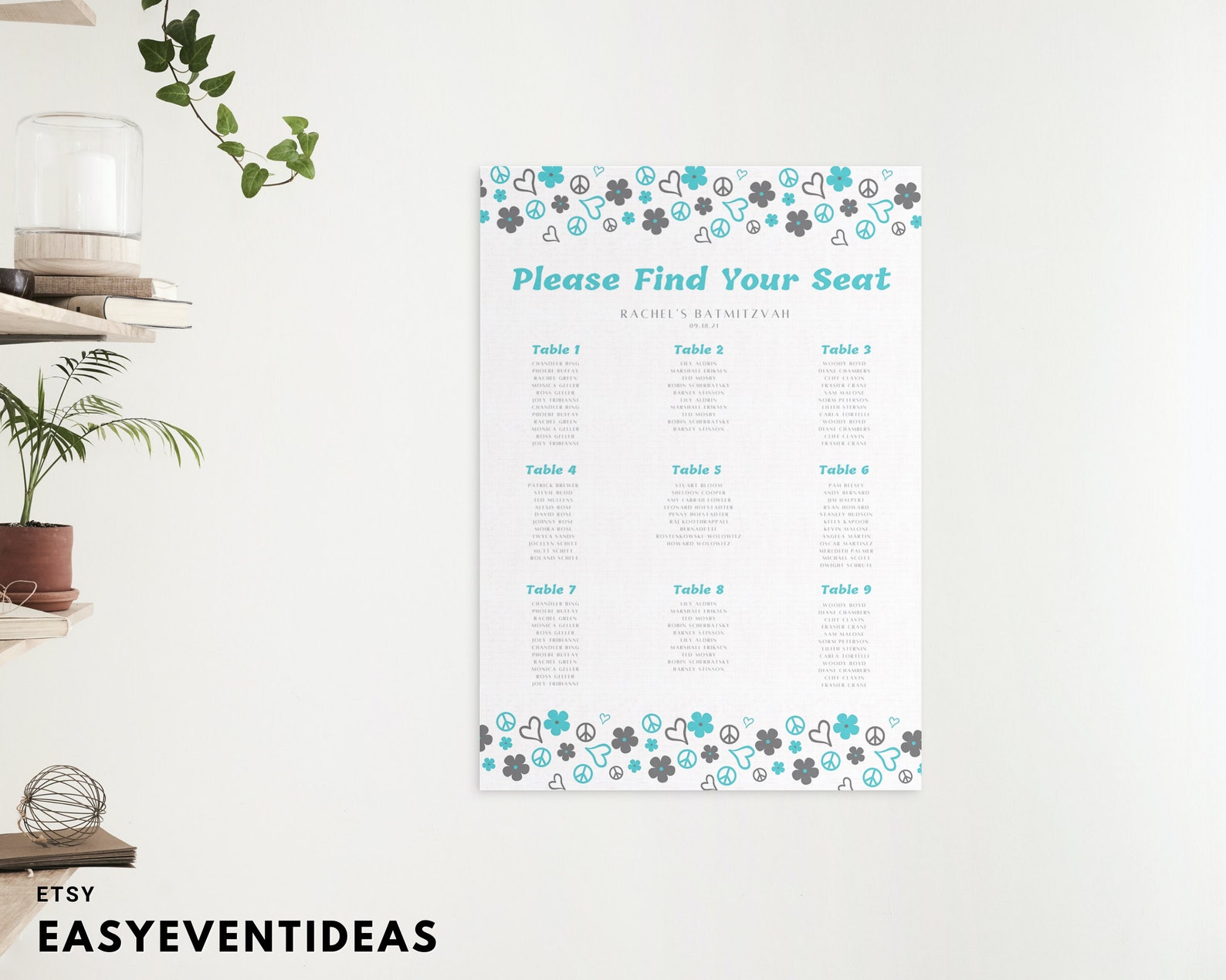 60s Inspired Mitzvah Seating Chart| Bar Mitzvah Seating Chart | Bat ...