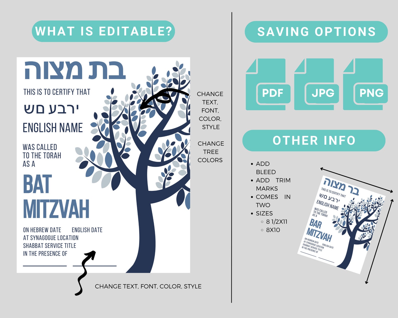 Tree Mitzvah Certificate, Bar Mitzvah Certificate, Bat Mitzvah ...