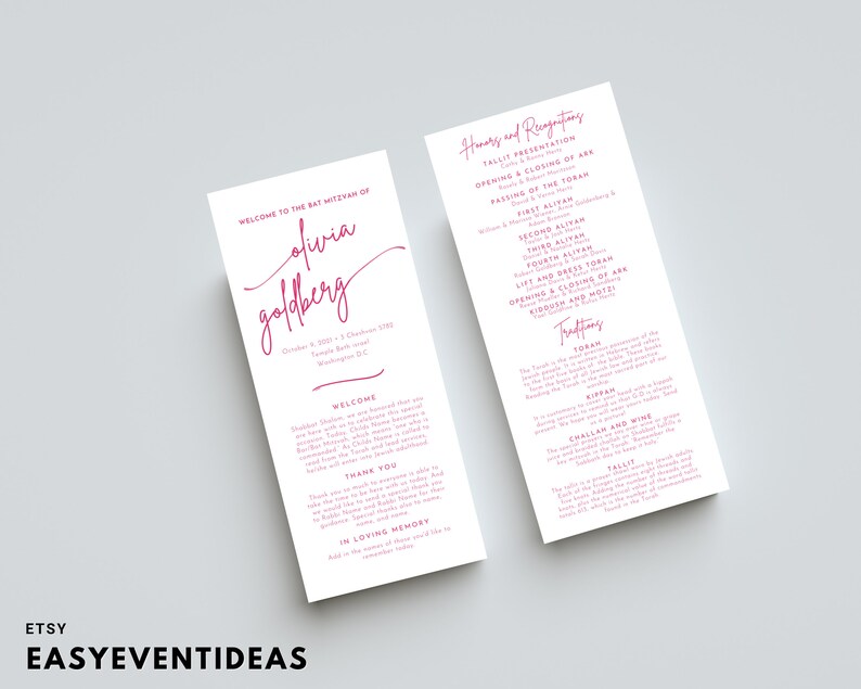 Bar Mitzvah Program, Bat Mitzvah Program, Personalized Rack Card ...