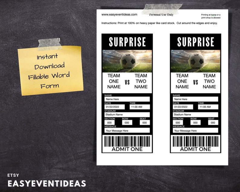 Printable Gift Soccer Tickets | Editable Soccer Tickets | Fake Surprise ...