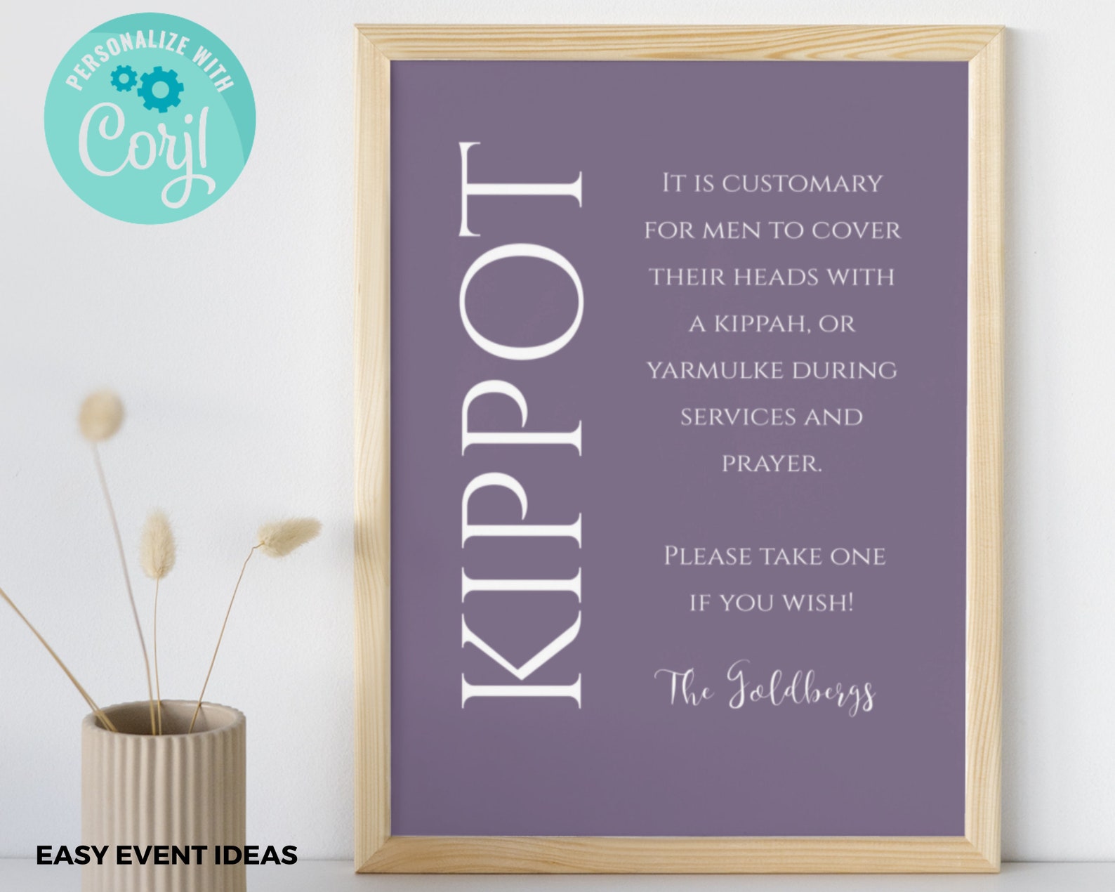 Kippot Sign Template, Printable Minimalist Kippah Sign, Jewish Wedding ...