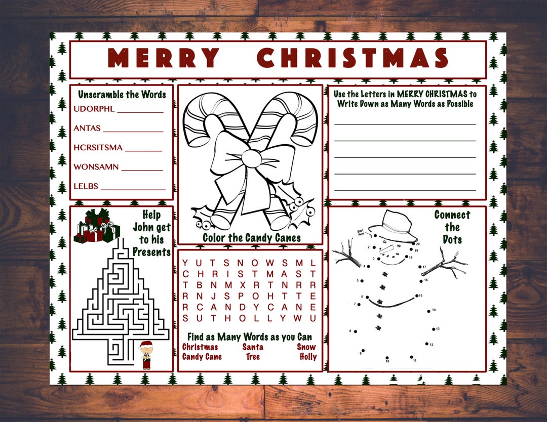 Kids Christmas Activity Printable Placemat Instant Download - Etsy