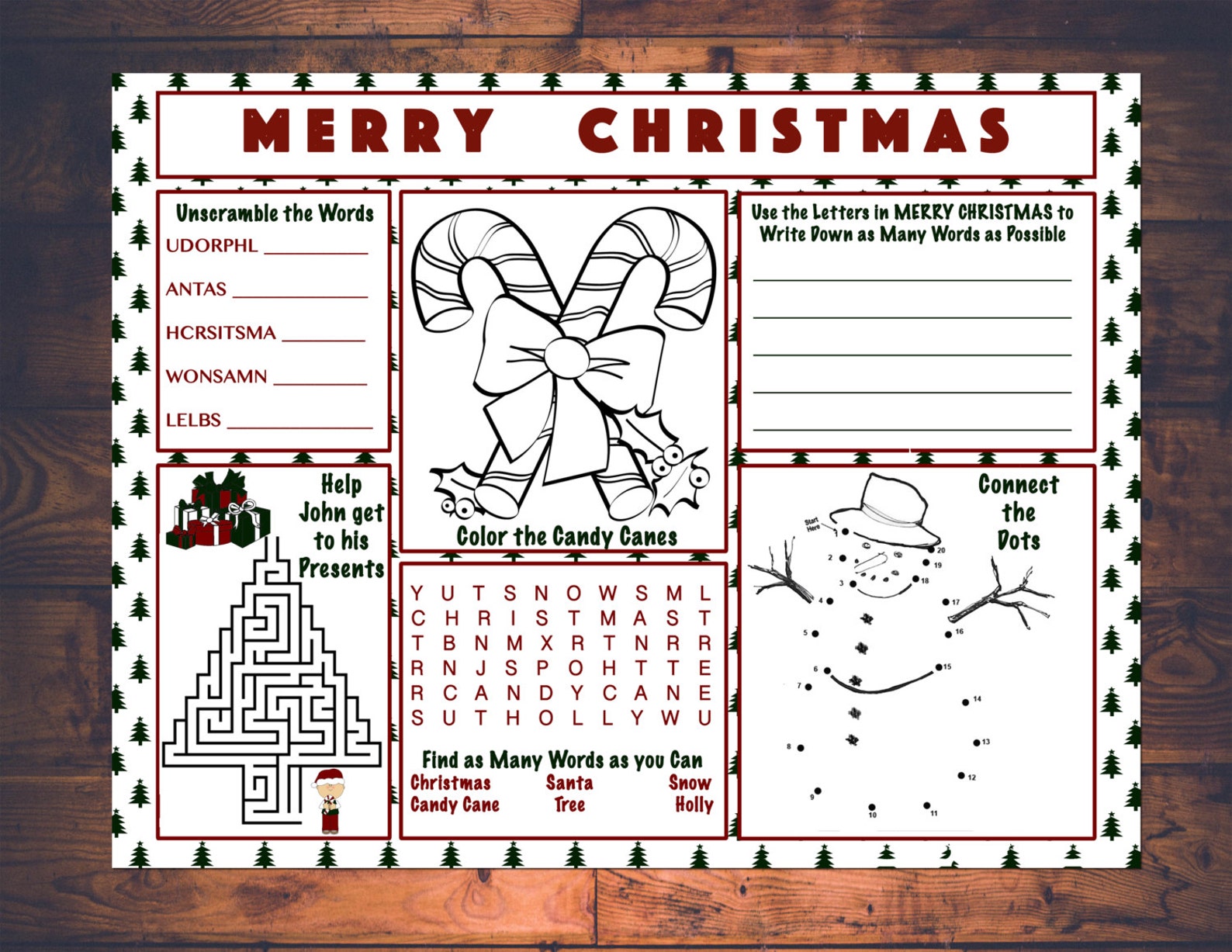 Kids Christmas Activity Printable Placemat Instant Download - Etsy