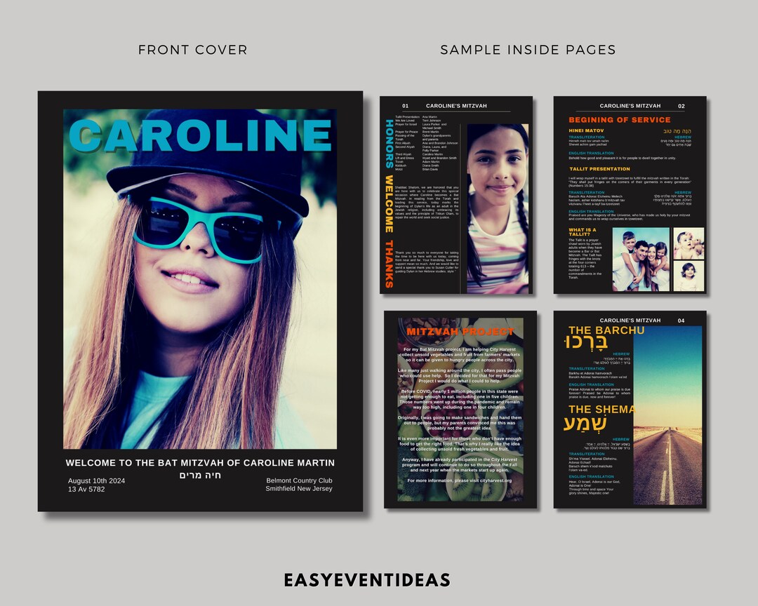 Magazine Style Mitzvah Program Prayer Booklet, Bat Mitzvah Program, Bar ...